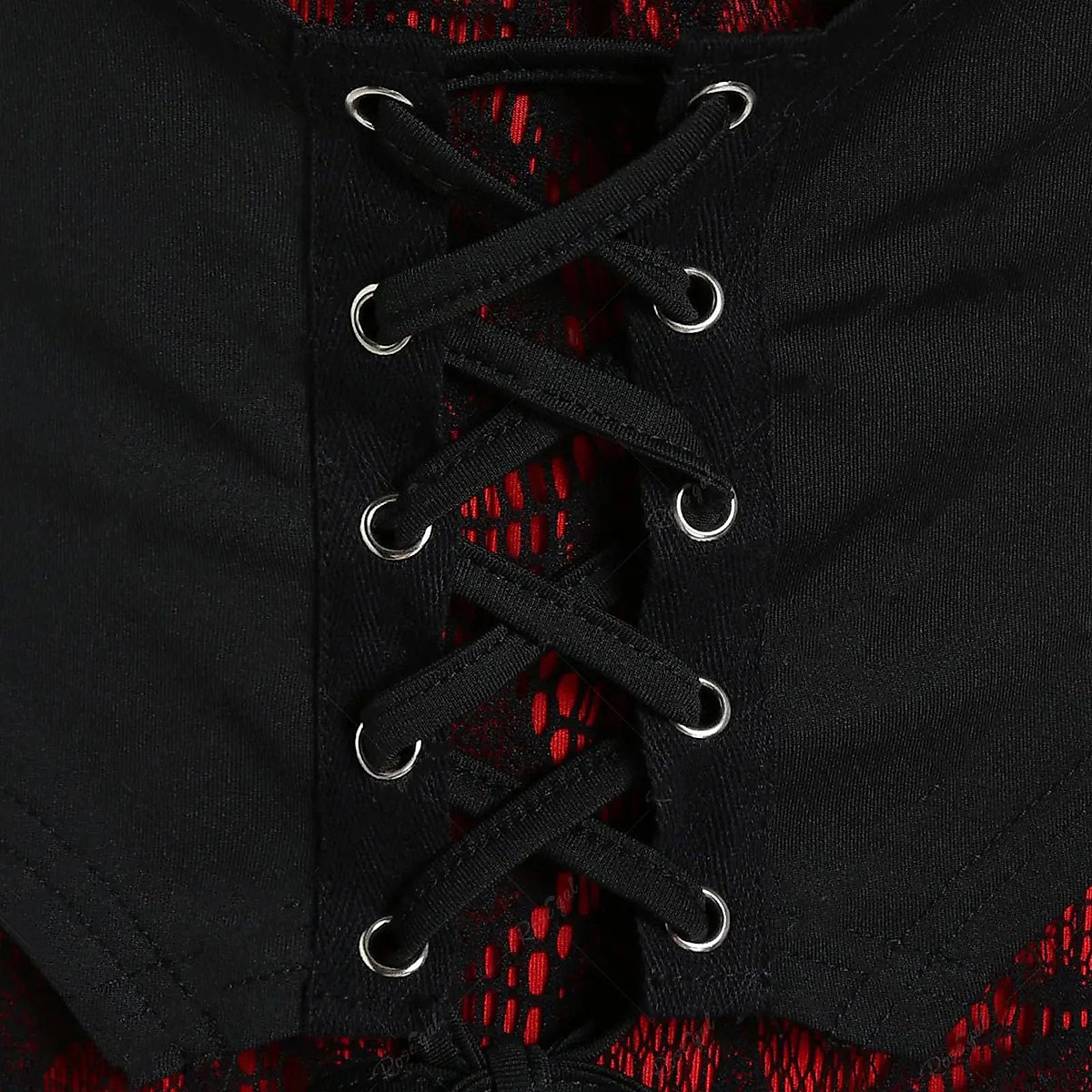 Women's Vintage Gothic Court Lace Up Patchwork Skirt Steampunk Medieval Renaissance Victorian A-Line Pirate Skirts Red