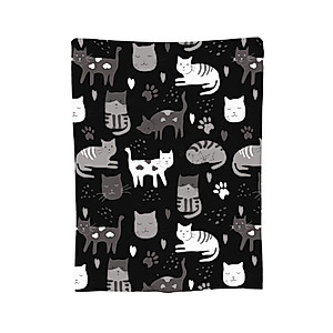 Perinsto Cats Paws Naive Childish (Black) Throw Blanket Ultra Soft Warm All Season Decorative Fleece Blankets for Bed Chair Car Sofa Couch Bedroom 60"X50"