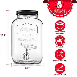 2 Pack 1 Gallon Drink Dispensers for Parties, Beverage Dispenser with Stainless Steel Spigot&Lids, Glass Drink Dispenser Punch Dispenser for Sun Tea, Lemonade,Tea,Cold Water & More