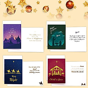 TAOZI&LIZHI Religious Christmas Cards Boxed Assortment with Envelopes, Assorted Lang Merry Christmas Gifts Holiday Blank Greeting Xmas Cards Clearance Bulk, Nativity(4 Designs, 24 Handmade Cards)