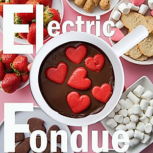 Artestia 2-QT Electric Fondue Pot for Meat, 1500W Ceramic Chocolate Melting Pot with Adjustable Temperature, 6 Fondue Forks, White Ceramic Pot with Rose-Gold Base