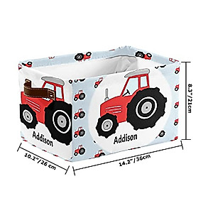 Joyestore Red Tractor Cars Personalized Storage Bins Basket ,Custom Box Cube Organizer with Handle for Shelves Wardrobe Nursery Toy 1 Pack