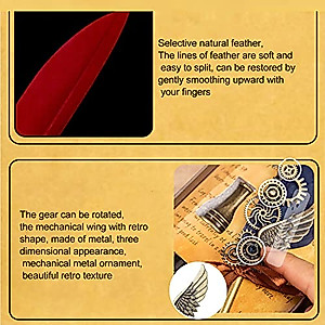 GLOGLOW Feather Pen Set, Vintage Calligraphy Quill Pen Set with 5 Nibs Stamp Pen Holder Letter Knife Spoon Empty Ink Bottle for Calligraphy Lovers Lake Blue