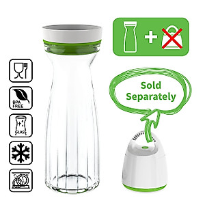 FOSA O2Go 1.2L (40oz) Vacuum Sealed Glass Jug with Lid, Glass Pitcher (Vacuum Pump not Included)