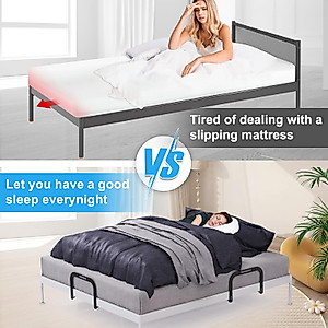 Mattress Slide Stopper, YUOROS Non Slip Mattress Gripper for Metal Bed Frame, Mattress Holder Retainer Bar to Keep Mattress Topper from Sliding (2 Mattress Holders+1 Bedside Caddy)