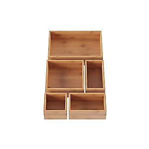 Lavish Home Drawer Organizer – 5 Compartment Modular Natural Wood Bamboo Space Saver Tray Storage for Kitchen, Office, Bedroom and Bathroom