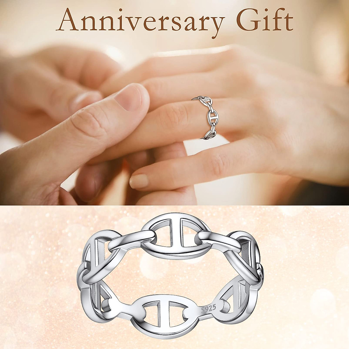 Silver Chain Rings for Women Plain Silver Mariner Link Chain Rings Size 7 for Women Stacked