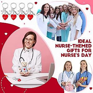 Yinkin 24 Pcs Nurse Keychain Nurse Party Favors Nurse Week Gifts Nurses Appreciation Gifts for Women(Red Heart)