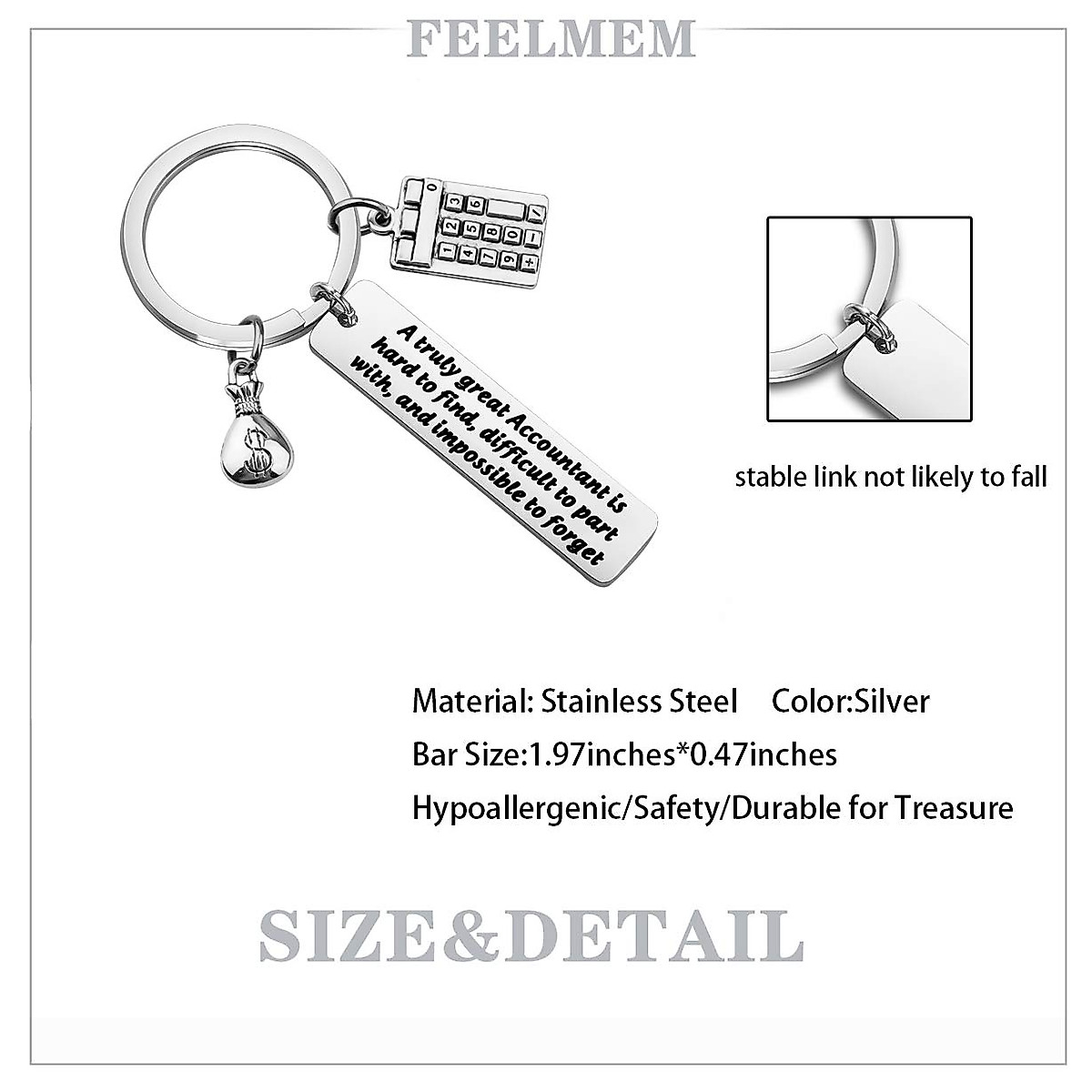 FEELMEM Accountant Gift A Truly Great Accountant is Hard to Find and Impossible to Forget Keychain CPA Coworker Gift CPA Tax Season Accounting Gift (Silver)