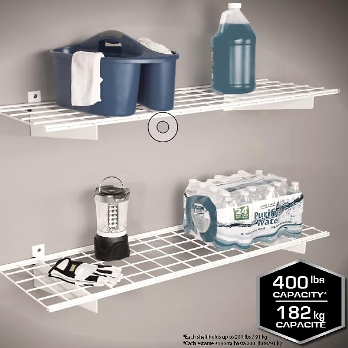 HyLoft 00967 45-Inch by 15-Inch Steel Wall Shelf for Garage Storage, Low-Profile Brackets, Off White, 2-Pack