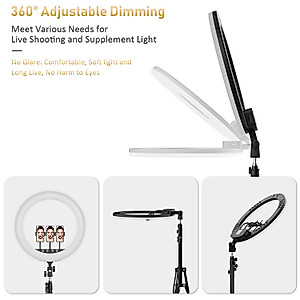 Ring Light 18 Inch with Tripod Stand, 55W 5700K Dimmable Selfie LED Ring Light with 73" Tripod Stand and 3 Phone Holder, Circle Light for Make Up, YouTube, Video Shooting, Live Stream, Vlog, CRI > 95