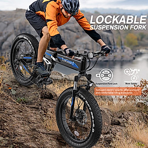 TotGuard Electric Bike, 26" x4.0 Fat Tire Electric Bike with 975W Peak Motor, 48V 10.4Ah Removable Battery, Foldable Ebike, 21.6MPH Electric Mountain Bike, Dual Shock Absorbers, 21 Speed