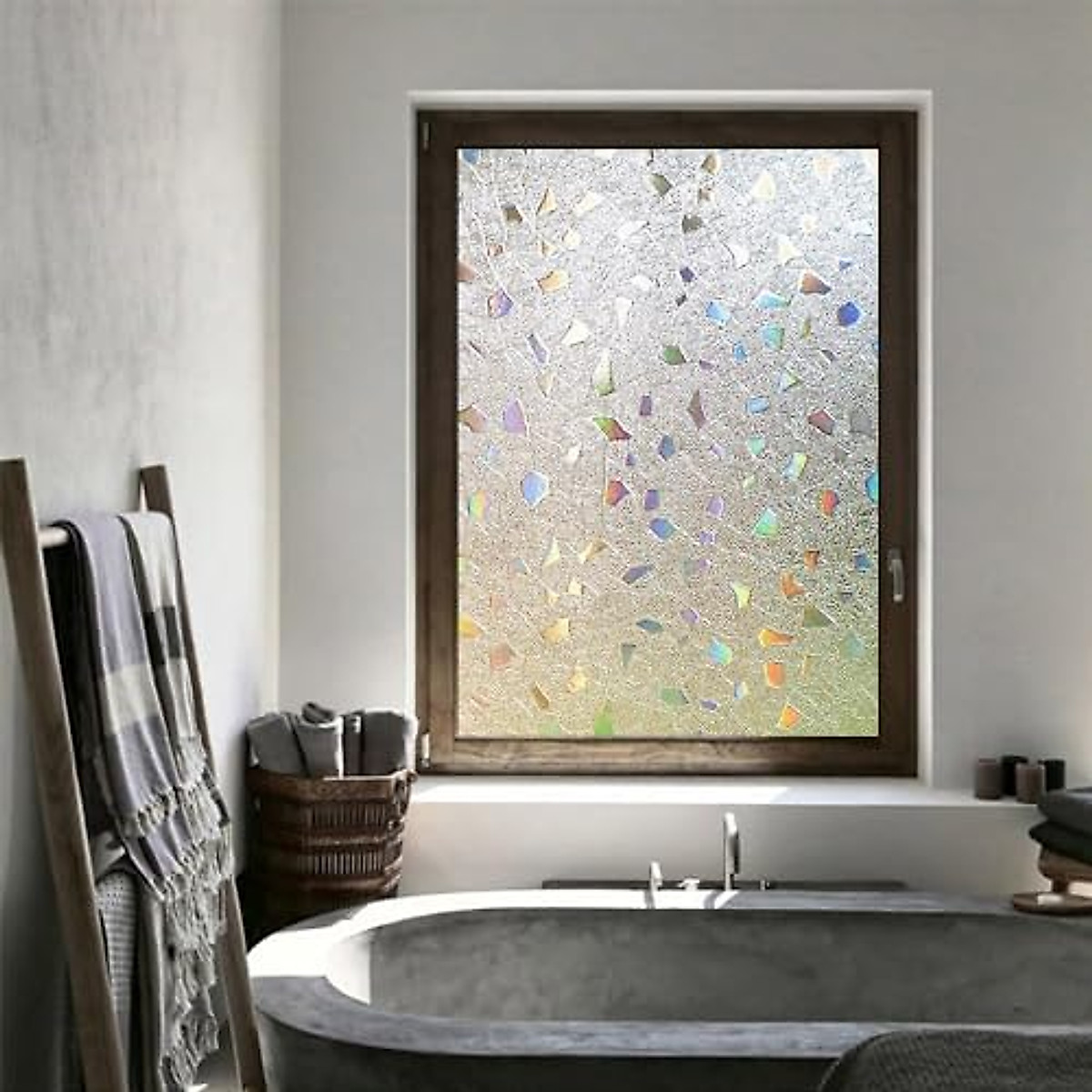 WPT 3D Semi-Privacy Window Film Self-Adhesive 2 Pack Frosted Semi Privacy Static Cling Home Bedroom Bathroom Glass (35.4X 78.7 inches)