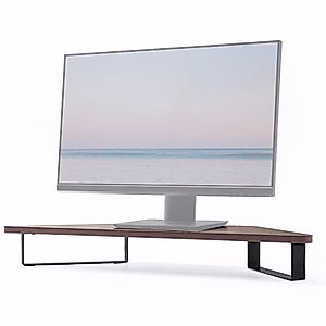 Walnut Ergonomic Computer Monitor Stand, Monitor Riser for Corner Workstation, Space Saving Corner Laptop Stand, Wooden Triangle Screen Riser