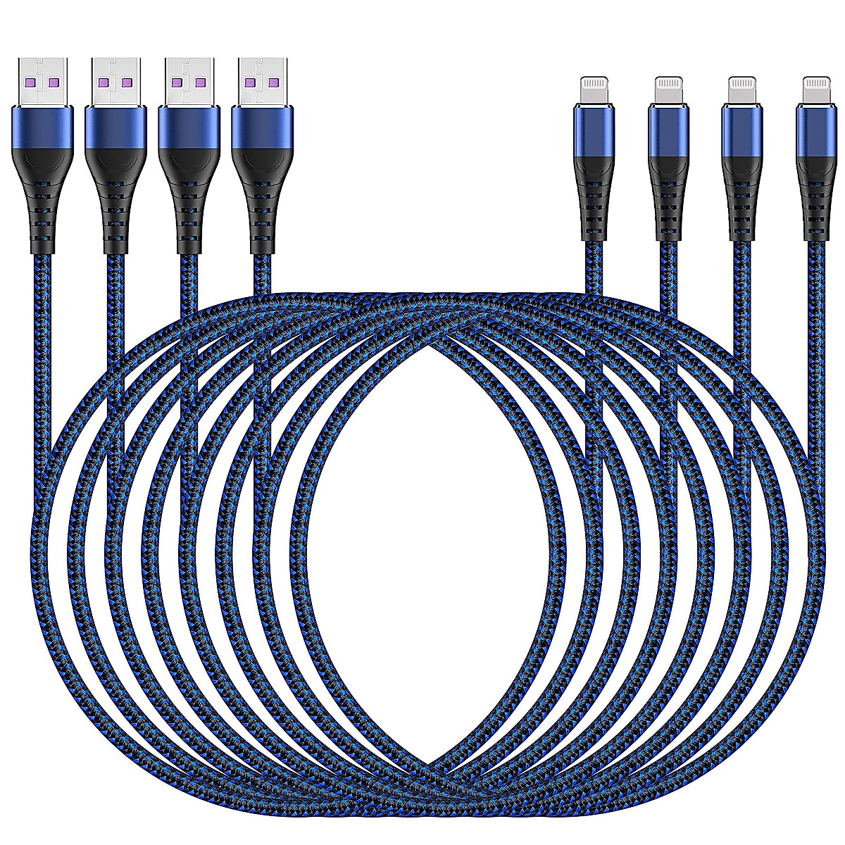 [Apple MFi Certified] 4 Pack iPhone Charger 10ft, Long Lightning Cable Nylon Braided 10 Foot Cord, Fast Charging Cords for iPhone 12 Pro Max/iPhone 12/11Pro Max/12 Pro/11/XS/XR/X/8/iPad,AirPods/Blue