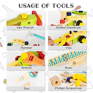 Rundad Wooden Kids Tool Set – 37 PCS Tool Kit Box with Stickers of My First Tools, Montessori Toys for 2 3 4 Year Old Boy Gift, Tool Construction Set for Toddler Ages 3-5