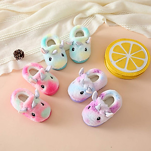 Ainikas Boys Girls Plush House Slippers Toddler Liitle Kids Warm Fluffy Fuzzy Slippers Nonslip Winter Slippers, Purple-01, 12-13 Little Kid