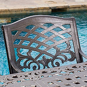 Christopher Knight Home Hallandale Outdoor Sarasota Cast Aluminum Rectangular Dining Set, 7-Pcs Set, Hammered Bronze