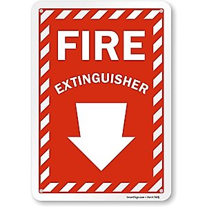 SmartSign 10 x 7 inch “Fire Extinguisher” Sign with Down Arrow and Pre-Cleared Holes, Digitally Printed, 55 mil HDPE Plastic, Red and White