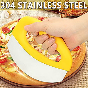 Pizza Cutter Food Chopper- Super Sharp Blade Premium Stainless Steel Pizza Cutter Rocker w/Single Slicer and Cover/Sheath - Vegetable Cutter & Salad Chopper