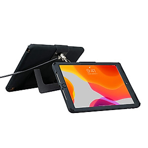 Security Tablet Case – CTA’s Security Case with Kickstand - Rugged Silicone Jacket and Anti-Theft Galvanized Steel Cable for iPad 7th/8th/9th Gen 10.2” - Black (PAD-SCKT10)