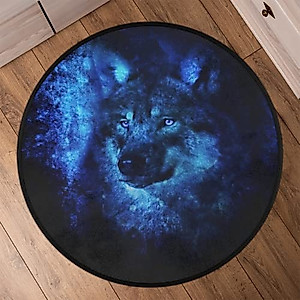 30X18 Inch Round Area Rug 5ft Galaxy Wolf Large Circle Rugs Non-Slip Soft Indoor Throw Rugs Washable Floor Mat Carpet for Bedroom Living Room Sofa Nursery Kids Playroom Decor