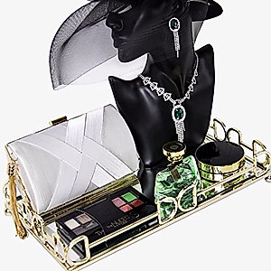 Mirror Tray, Gold Perfume Tray, Large Decorative Tray, Metal Jewelry Tray, Makeup Perfume Holder Organizer for Dresser, Vanity, Bathroom 13.8 "X9.8 X2