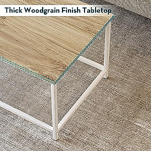 SAYGOER Coffee Table Simple Modern Coffee Tables Open Design Rectangular Minimalist Center Table for Living Room Home Office, Easy Assembly, 39.37 x 19.69 x 17.72, Oak White