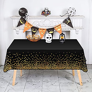 8 Pack Disposable Tablecloth 54" X 108" Rectangular Table Cover Gold Dot Black Table Cloths Waterproof Parties Tablecloths for Indoor or Outdoor Events, BBQ, Party, Wedding, Graduation, Thanksgiving