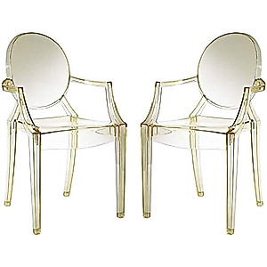 Hawthorne Collections Indoor/Outdoor Clear Dining Arm Chair in Yellow (Set of 2)