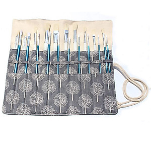 BUSOHA Roll Up Paint Brush Holder Artist Canvas Roll Pouch Bag Makeup Brushes Case Organizer Rollup Protection（15 inch ,Without Brushes）