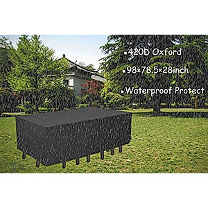 CHENHAO Patio Furniture Covers Waterproof Outdoor Table Cover Uv-Resistant for Rectangular Table and Chairs Set Black
