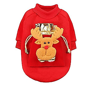 Christmas Sweater for Dogs Girl Warm Cat Decoration Striped Antlers Velvet Pet Dog Clothes Pet Medium-Sized Up Small Winter Dog Clothes Puppy Pet Cat Sweater Jacket Coat for Small Dogs