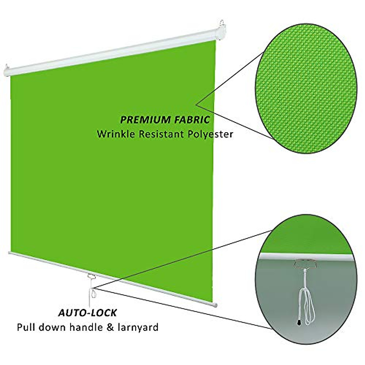 KHOMO GEAR Green Screen 84 x 84 inch - Extra Large Pull Down Projector Green Screen Backdrop - Durable Height-Adjustable - Multiple Hanging Options - Portable Collapsible Roll Down Projector Screen