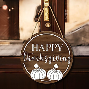 Happy Thanksgiving Pumpkin Wooden Sign for Front Door Decor, Round Wood Hanging Sign Thanksgiving Autumn Home Decorations, Fall Harvest Wall Hanging Art Sign Plaque for Porch Yard Garden - 02