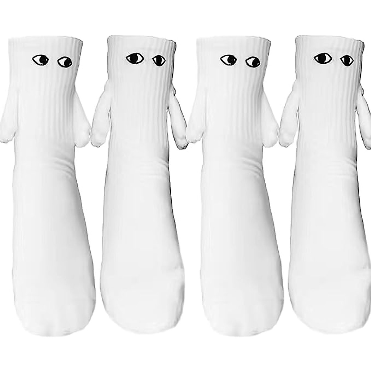 Holding Hands Socks,Funny Couple Magnetic Hand in Hand Mid Tube Socks,Novelty 3D Doll Socks Cute (A-2 Pairs White)