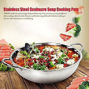 Stainless Steel Shabu Hot Pot Induction Cooker Home Kitchen Cookware Soup Cooking Pots for Cooktop Gas Stove (11.8inch)
