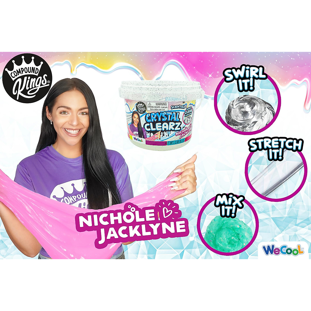 COMPOUND KINGS Fluffy Scented Crystal Clearz Slime Bucket by Nichole Jacklyne for Girls & Boys | Sensory Toys | Non-Sticky | Stress-Reducing Tacticle