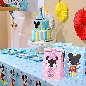 HOWAF 12 Packs Mickey Party Bags with Stickers, Mickey Gift Paper Bags, Mickey Candy Treats Bags for Kids Birthday Party Decoration Mickey Theme Party Favor Supplies Goodie Bags