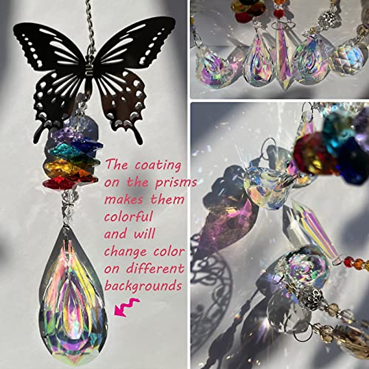 Crystal Suncatchers with Prisms Hanging Window Sun Catcher Decor Indoor Rainbow Maker Ornament Owl Hummingbird Butterfly Prism Suncatchers Gift, Pack of 5 (Silver)