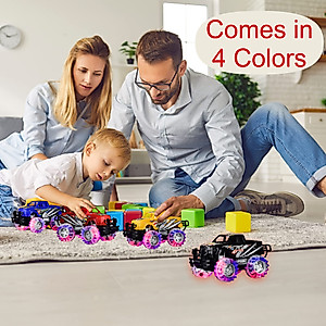 Playo Monster Trucks for Boys - Car Toys for Boys & Girls - Light up Toys for Kids - 6" Truck with Flashing LED Tires - Toy Cars for 3 Year Old boy + - Push n Go Childrens Birthday Gift (Blue)