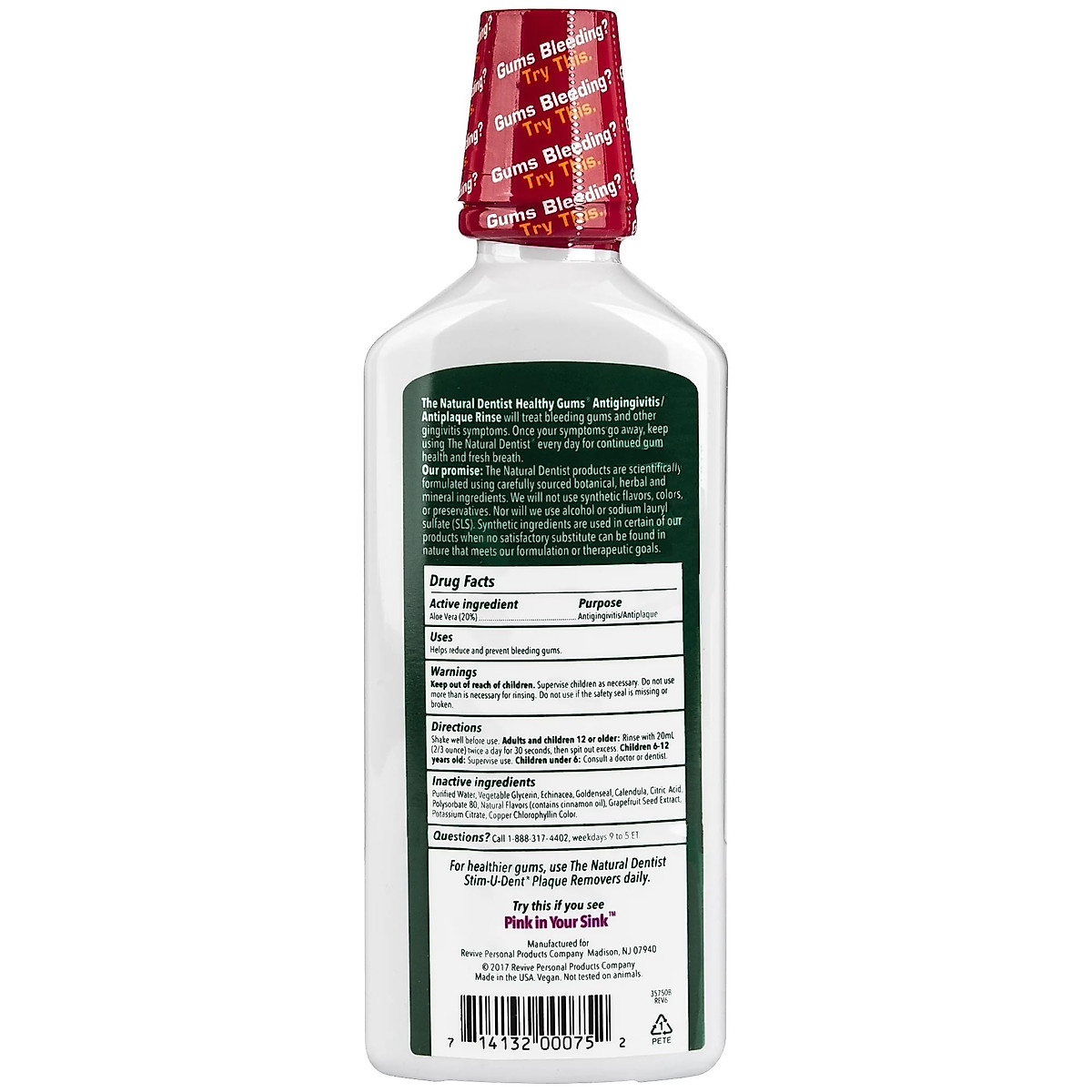 The Natural Dentist Moisturizing Healthy Gums Antigingivitis Rinse, Peppermint Twist 16.90 oz (Pack of 3)