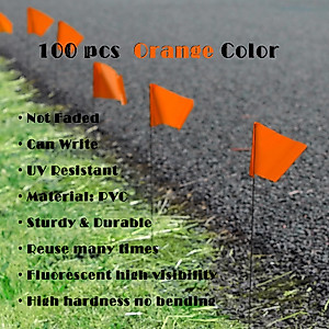 Zozen 100Pack Marking Flags, Orange Marker Flags - 15x4x5 Inch, Lawn Flags, Landscape Flags, Marker Flags for Lawn, Survey Flags, Irrigation Flags, Match with for Distance Measuring Wheel.