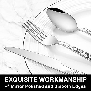 Hammered Silverware Set, 40-Piece Stainless Steel Square Flatware Set for 8, Food-Grade Tableware Cutlery Set, Utensil Sets for Home Restaurant, Mirror Finish, Dishwasher Safe
