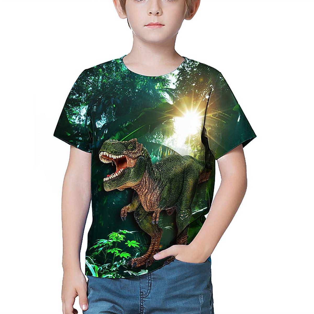 LAIDIPAS Boys Dinosaur Shirts Unisex Cool Graphic Kids T-Shirts 3D Animal Tees for Girls 8-10 Years