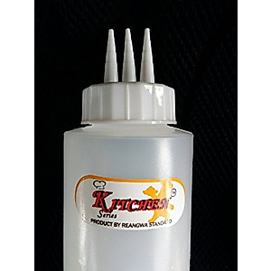 Kitchen Bottle Condiment Set 3 Hole Dispenser Lid Plastic Squeeze for Sauce Mustard Ketchup 12 oz. / 340 ML.