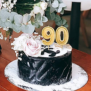 LUTER 2.76 Inches Large Birthday Candles Gold Glitter Birthday Cake Candles Number Candles Cake Topper Decoration for Wedding Party Kids Adults, Number 90