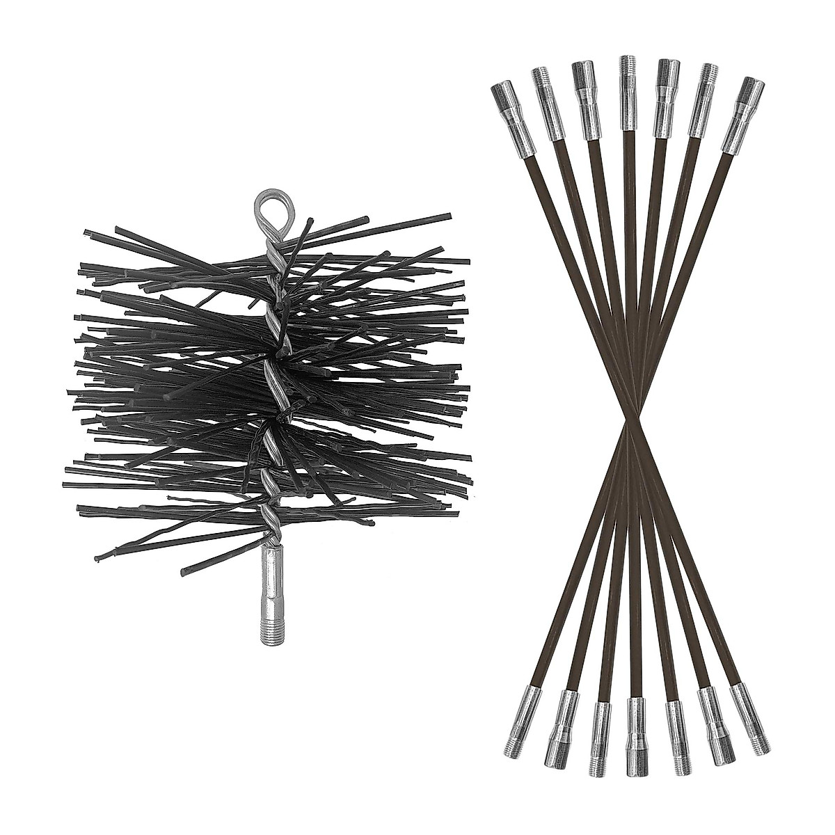 Chromex 6 Inch Poly Chimney Cleaning Brush and 7 Piece 21 Foot Chimney Rod Bundle