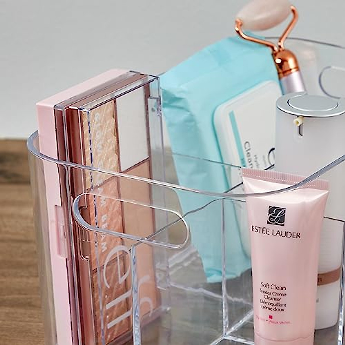 STORi Bliss 5-Compartment Plastic Cosmetic Organizer | Clear | Rectangular Divided Makeup Bin & Vanity Storage Caddy with Pass-Through Handles | Round Corner Design | Made in USA