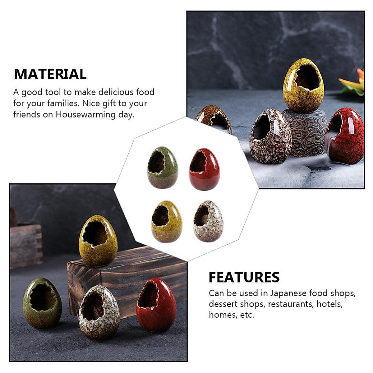 Cabilock 4Pcs Sushi Sashimi Platter Decoration Ceramic Dry Ice Cups Egg Shaped Dry Ice Containers Holders Egg Figurine for Home Restaurant Bar